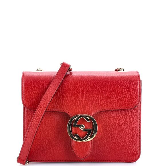 Gucci | Bags | Gucci Interlocking Shoulder Bag Leather Small Red | Poshmark